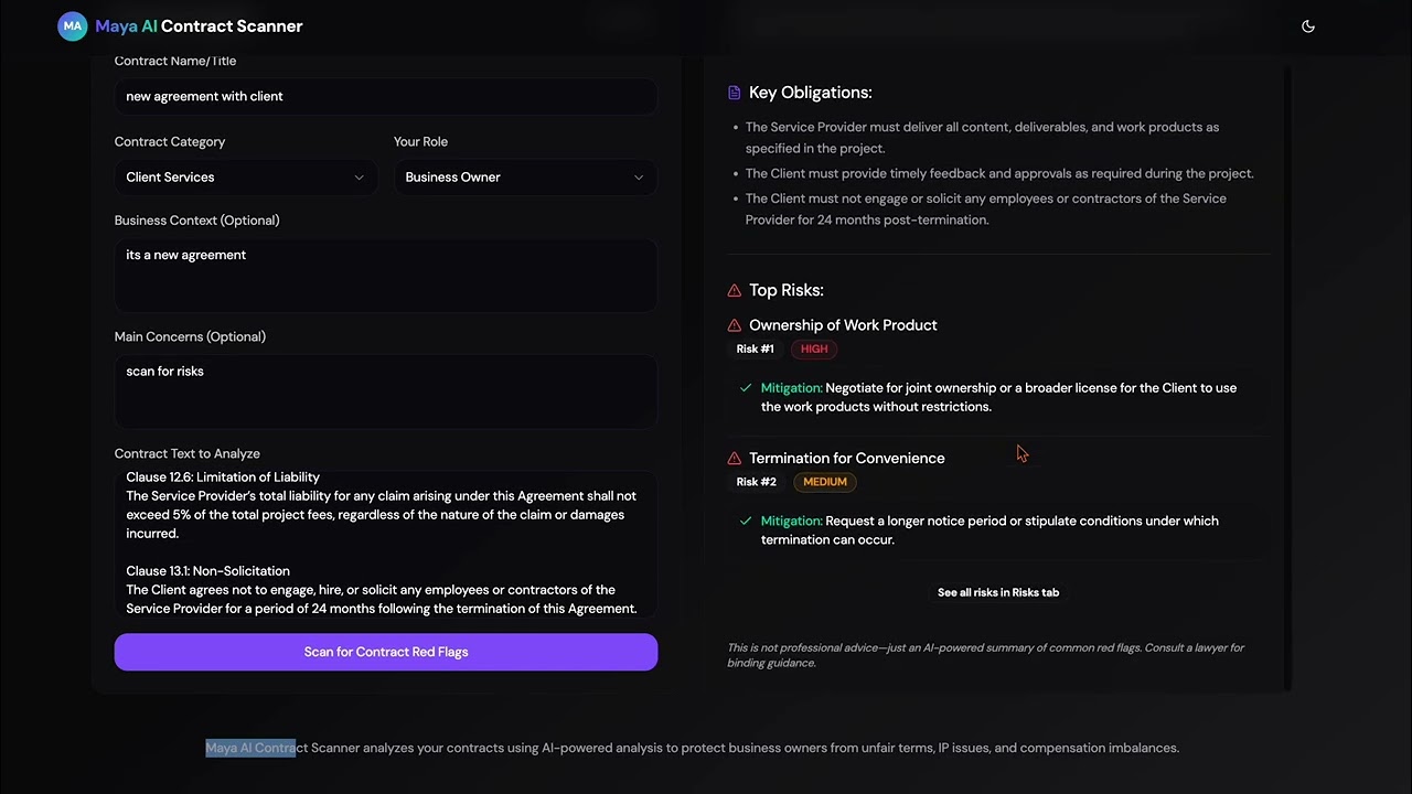 Contract Scanner - AI Contract Risk Analysis | Maya AI