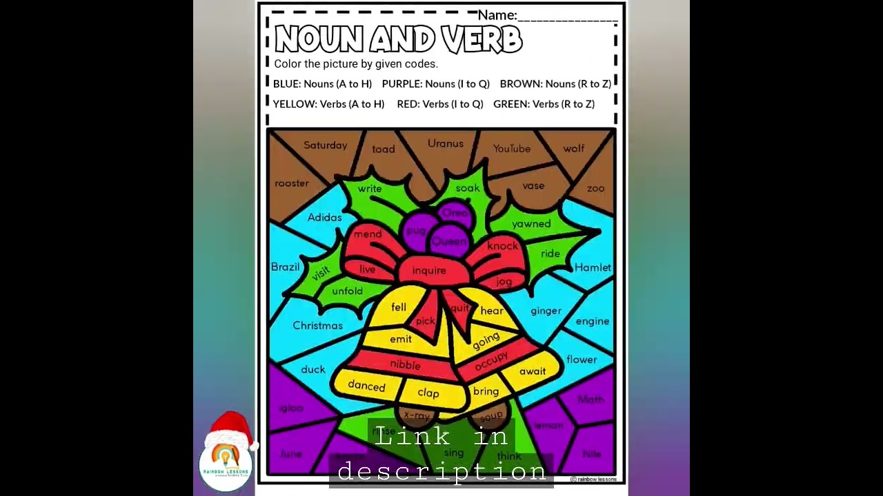 Christmas Coloring Pages | Christmas Color by code Worksheets | Nouns and Verbs Sort Worksheets