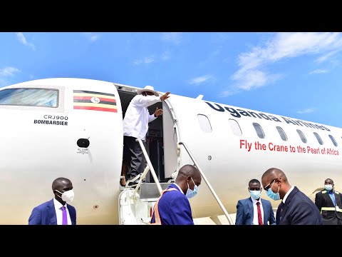MUSEVENI TICKS UGANDA AIRLINES’ CRJ 900 MITSUBISHI JETLINER PILOT CLIVE OKOTH.