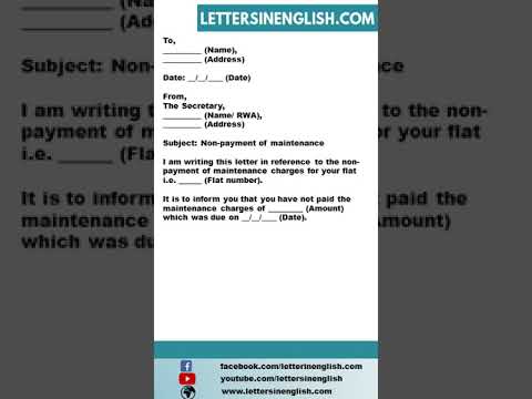 Letter to Society Member for Non Payment of Maintenance