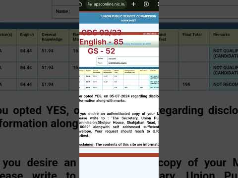 Scored 85 in ENGLISH and 52 In GS in CDS 02/23 #upsc #cdsmarks #english #score #marksheet #CDS