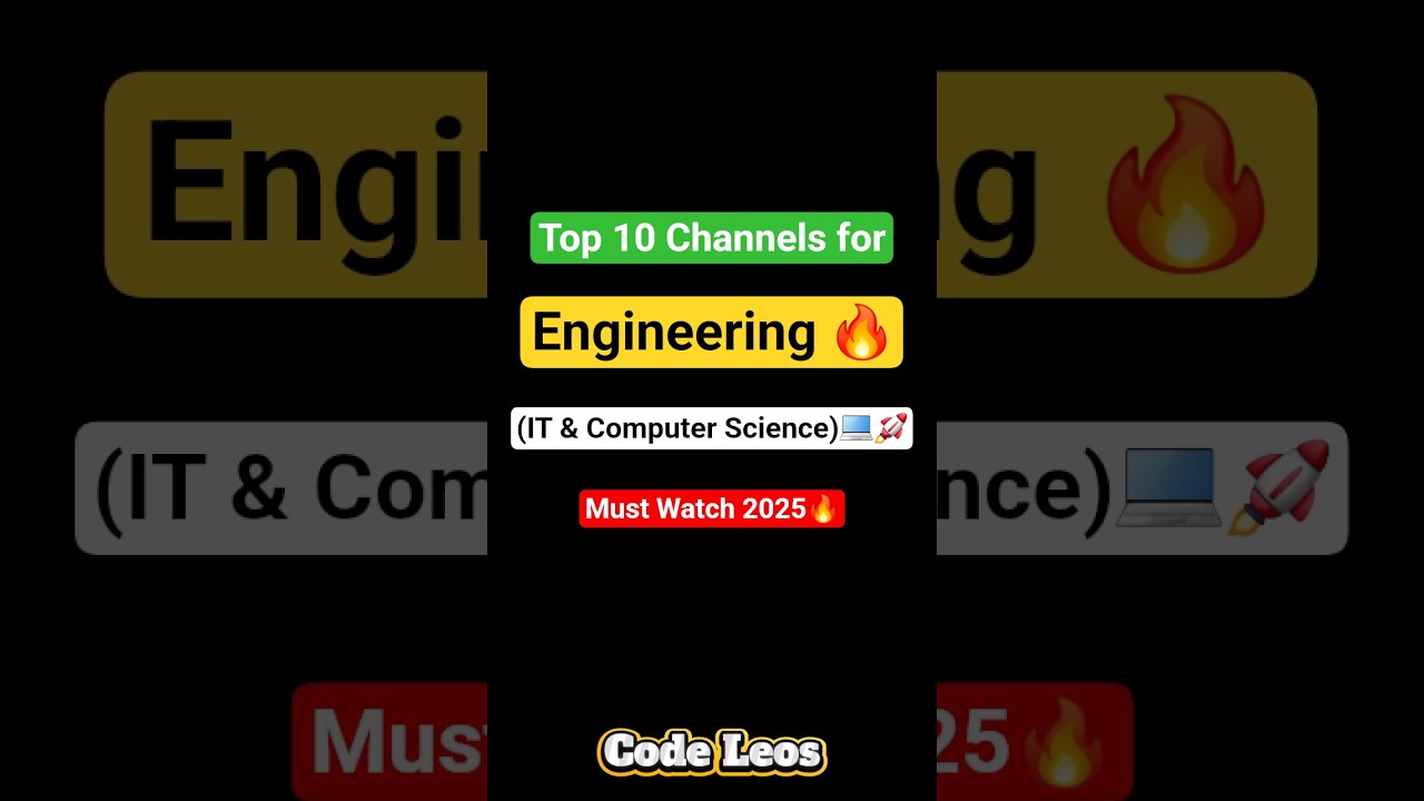 Top 10 YouTube Channels Every Engineer MUST Follow in 2025 🚀🔥 | Coding & Career Boost #shorts #tech