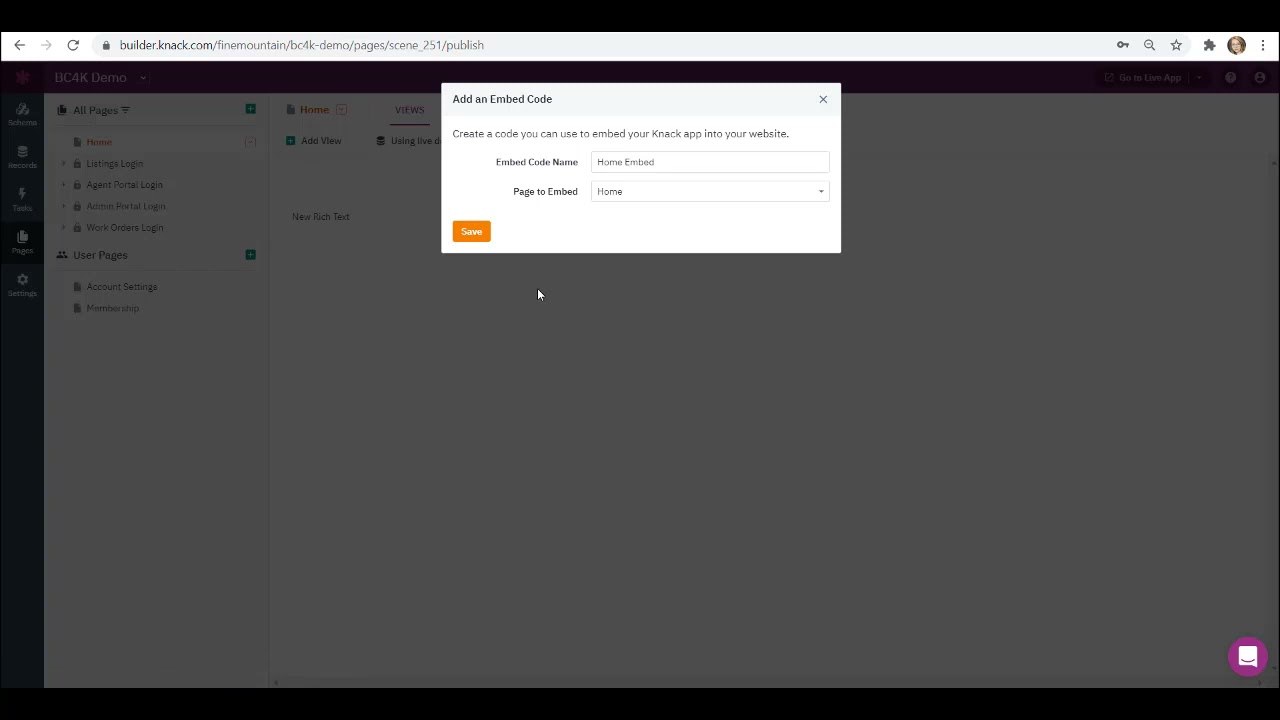 Embedding In Your  Knack Database Application