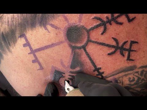 Real time Vegvisir , full back Tattoo in progress | Shader cartridges