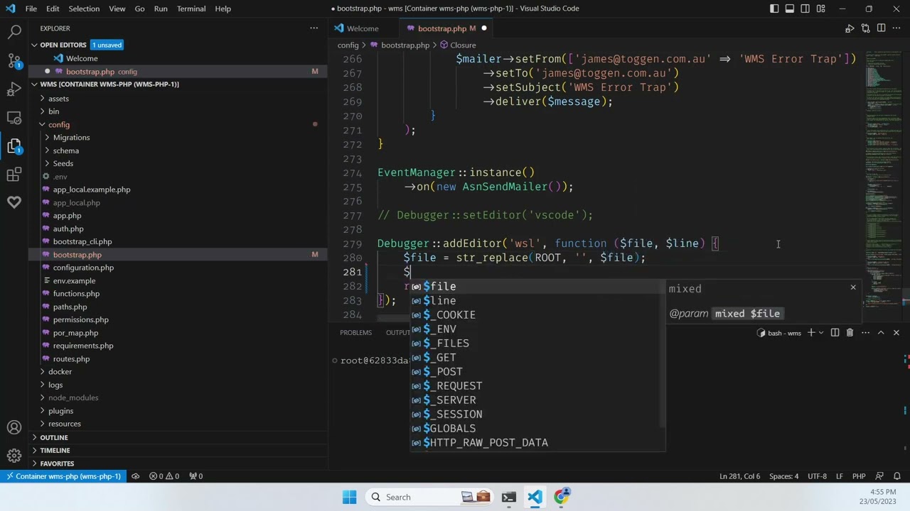 CakePHP 4 - Enabling DebugKit Error Screen Links for VSCode in WSL and Docker Containers