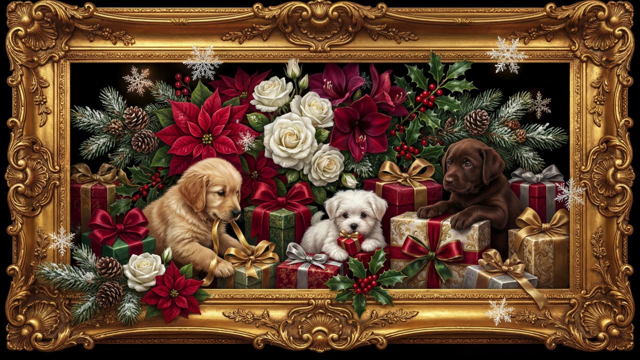 4K ART TV Wallpaper - Dogs & Puppies - Christmas