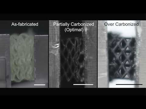 How to convert 3D-printed polymer to stronger, ductile hybrid carbon microlattice material