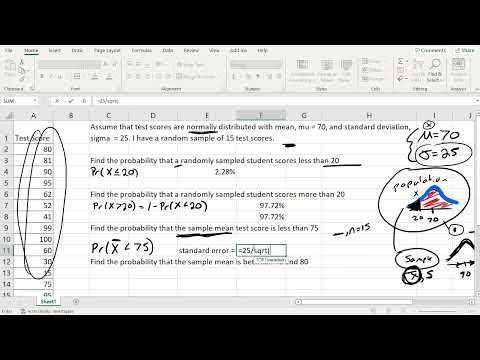 Calculating Normal Probabilities in Excel for a single observation and for the sample mean