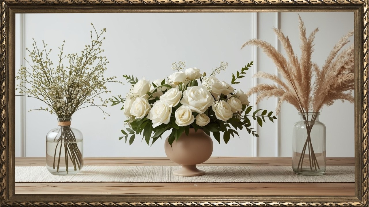 Arte para TV | Centro floral elegante 🌸🎨 | Cuadro enmarcado | Floral Centerpiece Wall Art (Loop)