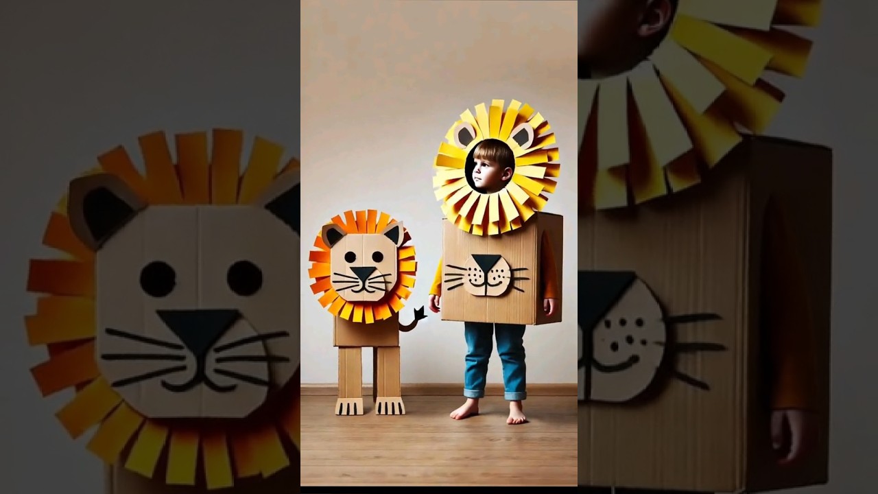 Lion King Ideas de disfraces en caja de cartón 🥳 Manualidades en casa Halloween 🎃