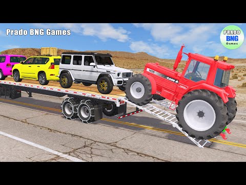 Toyota, Mercedes, Tractor, and Man Flatbed Truck vs Train – BeamNG.drive 300