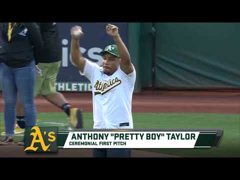 Anthony Taylor throws out the first pitch at the Oakland A's game!