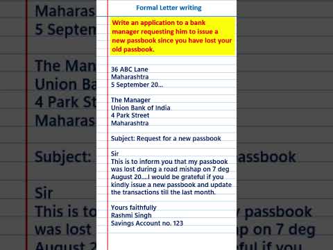 Application Letter to a bank manager requesting him to issue a new passbook | Formal Letter Writing