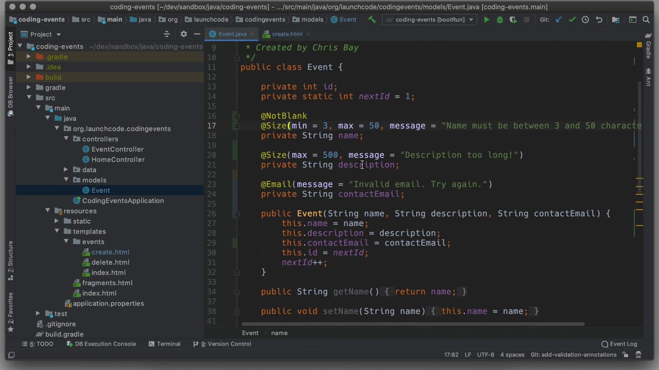 Java Coding Events   3.1  Using Validation Annotations