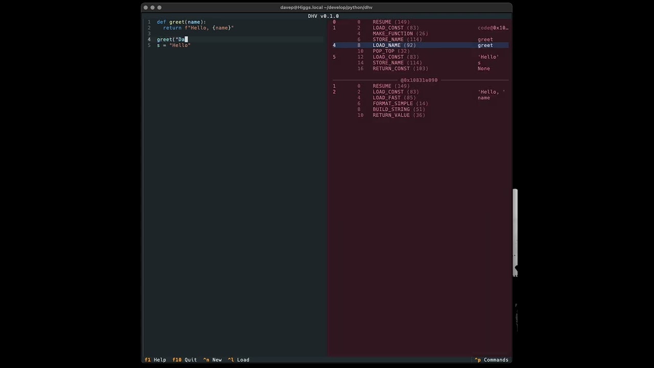 DHV - A tool for diving into Python byte code