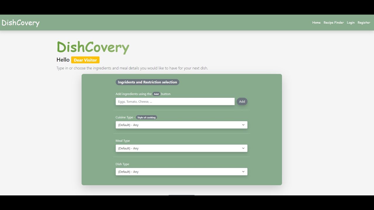 DishCovery - A recipe finder web app built with Python, Flask, MySQL, Javascript, HTML and CSS.
