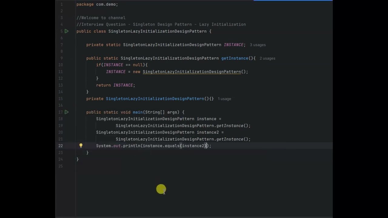 Singleton Design Pattern (Lazy Initialization) in Java | Must-Know Interview Question