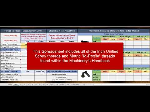 Thread and Fastener spreadsheet