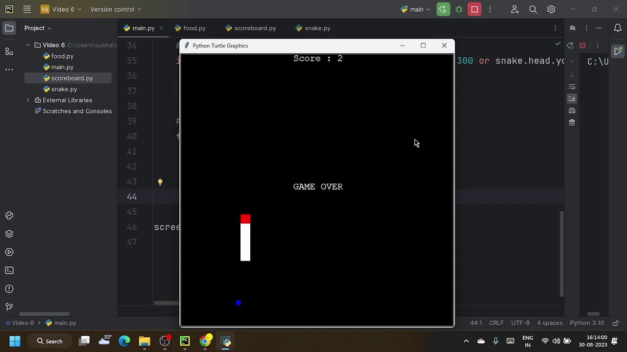 Project - 1: 🐍🎮 Snake Game using Python and Turtle 🎮🐍 | Python Game Development Tutorial