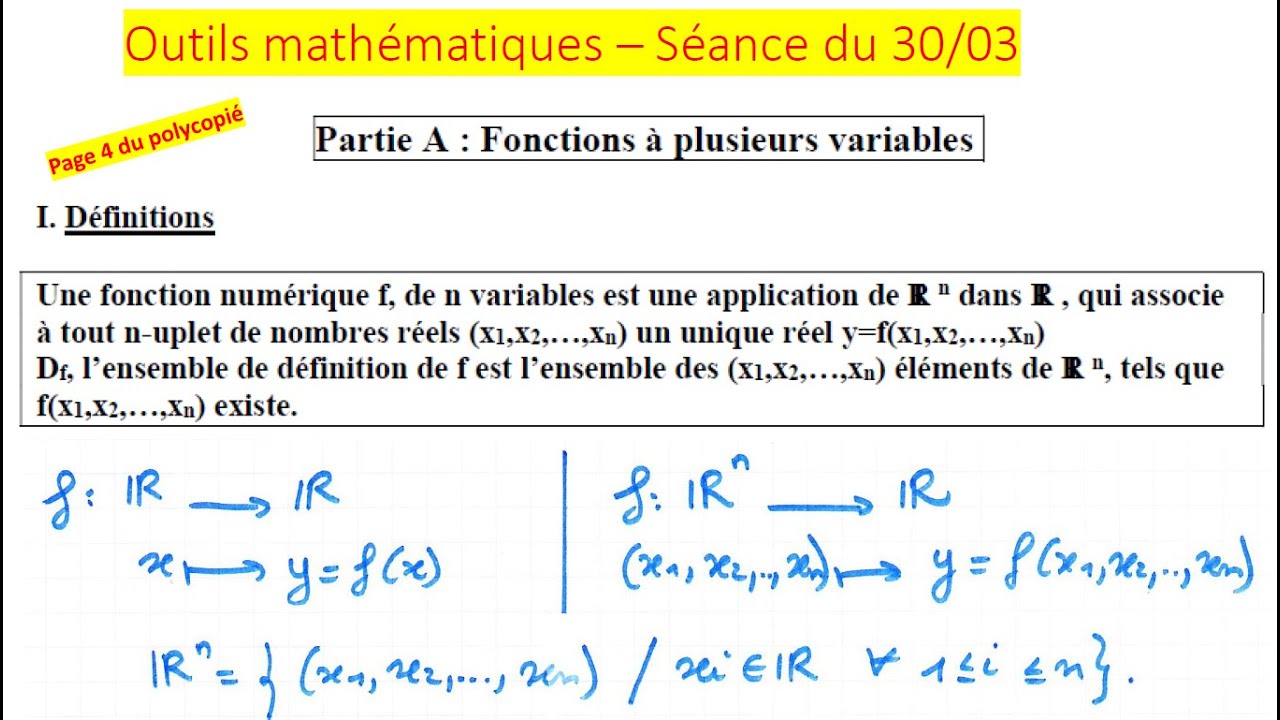 Cours/TD d'outils Maths 2ème année Fonctions à plusieurs variables N°1