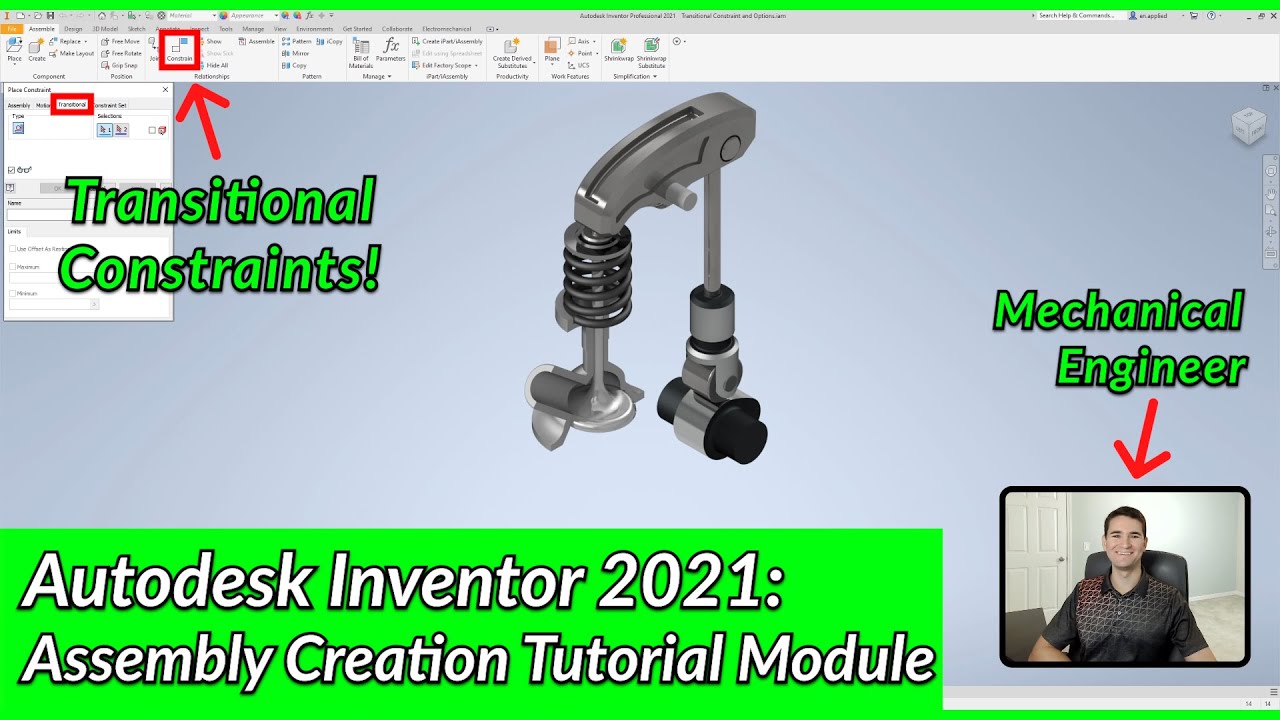 Transitional Constraint - Autodesk Inventor Assembly Tutorial | Autodesk Inventor 2021 IN DEPTH