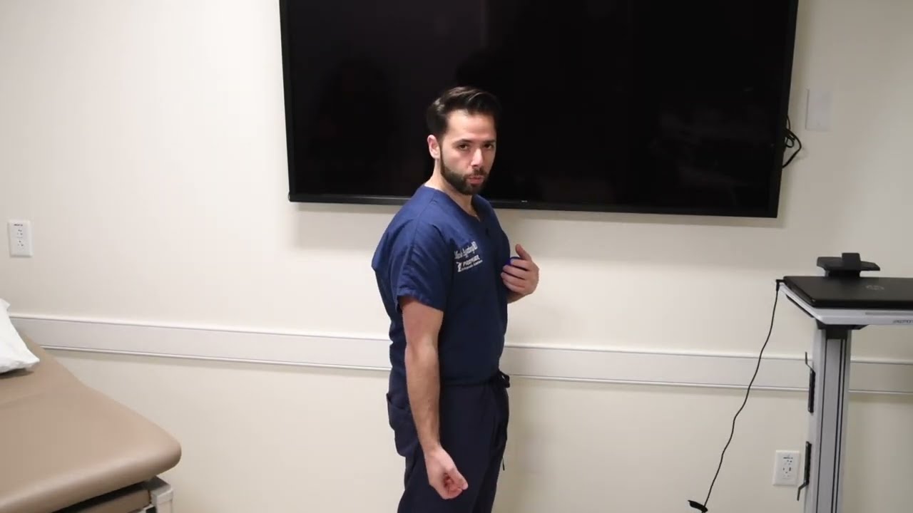 Demonstration of exercises to do immediately after shoulder surgery for Dr. Ayzenberg's patients.