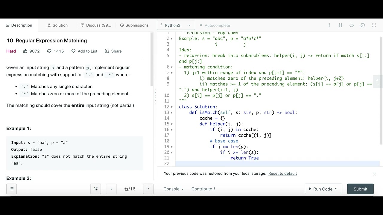 Regular Expression Matching - Leetcode 10 - Recursion - Python