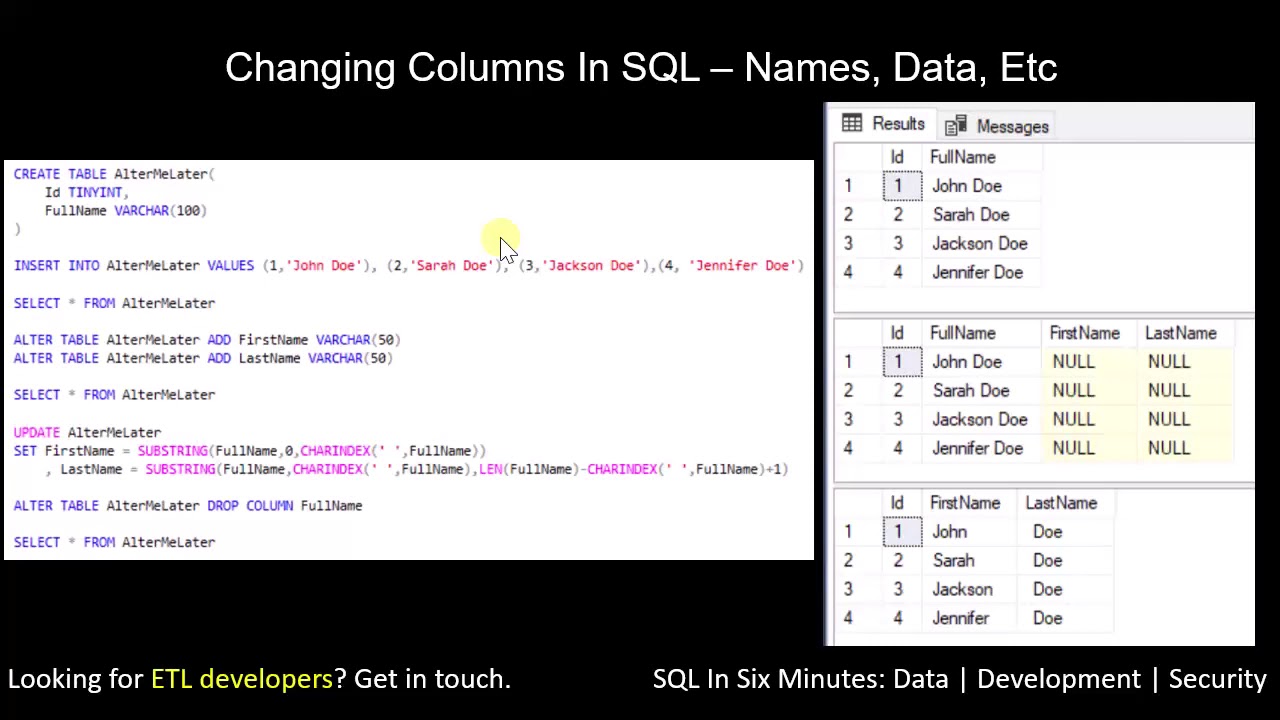 Changing Column Data, Types or Values In T-SQL (or SQL)