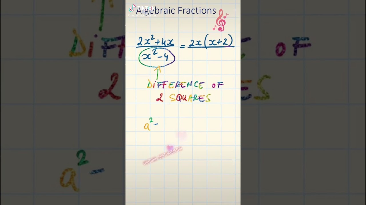 ALGEBRAIC FRACTIONS w/ Difference of 2 Squares | Animated Revision Flashcard TikTok