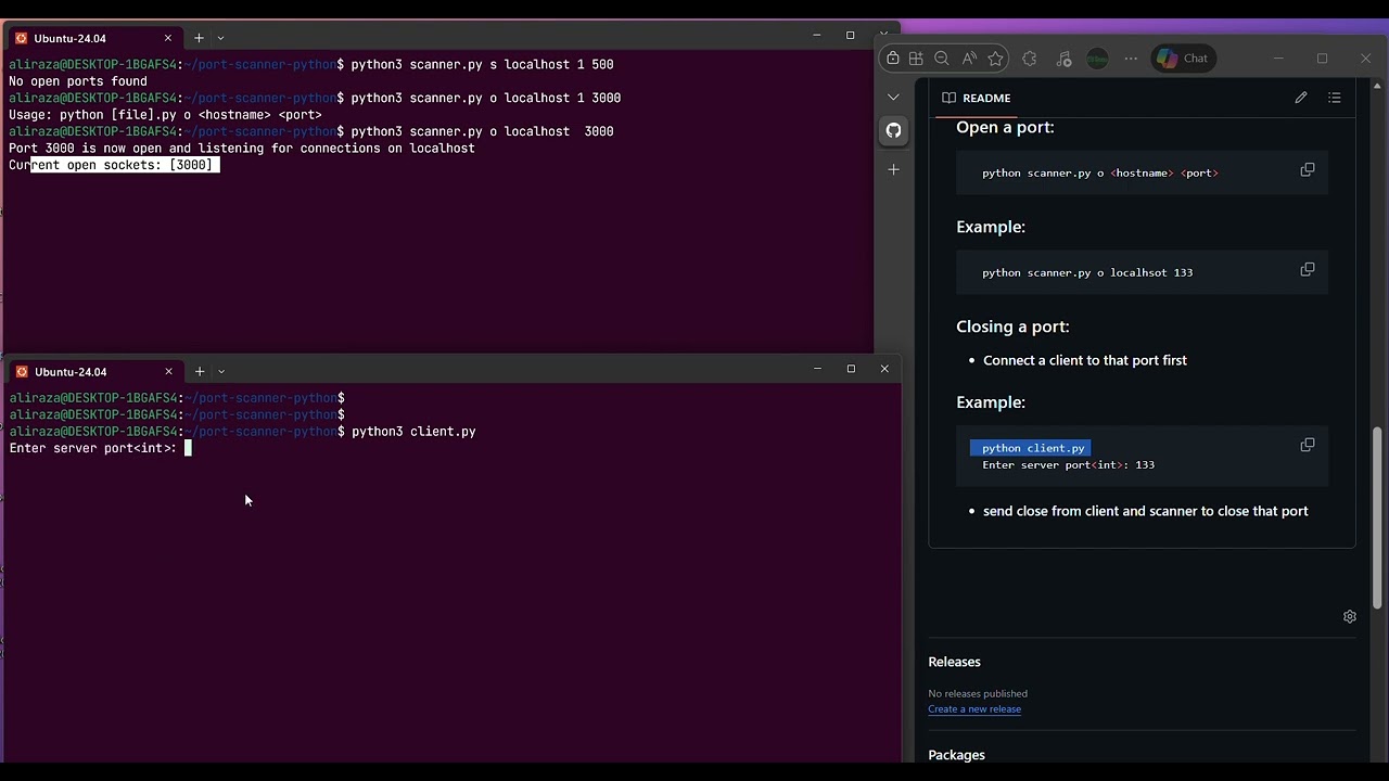PORT Scanner using Python3 | Running on WSL | Open source project on GitHub