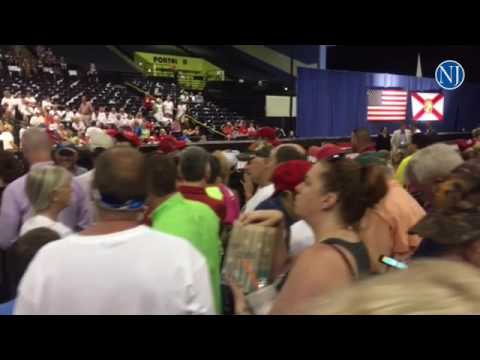 Donald Trump supporters wait inside Ocean Center for Trump to arrive