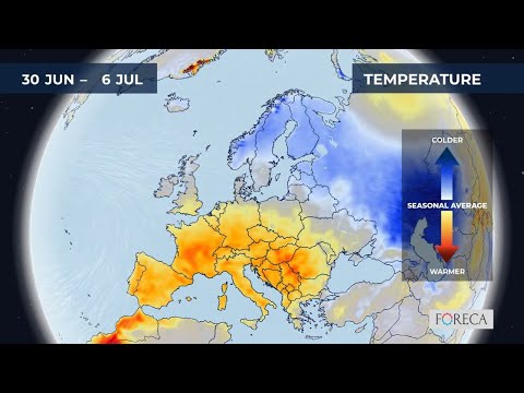 Monthly temperature forecast for Europe 24/6/2025
