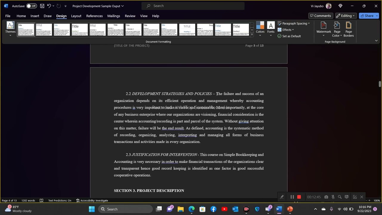 Project Development Template with sample