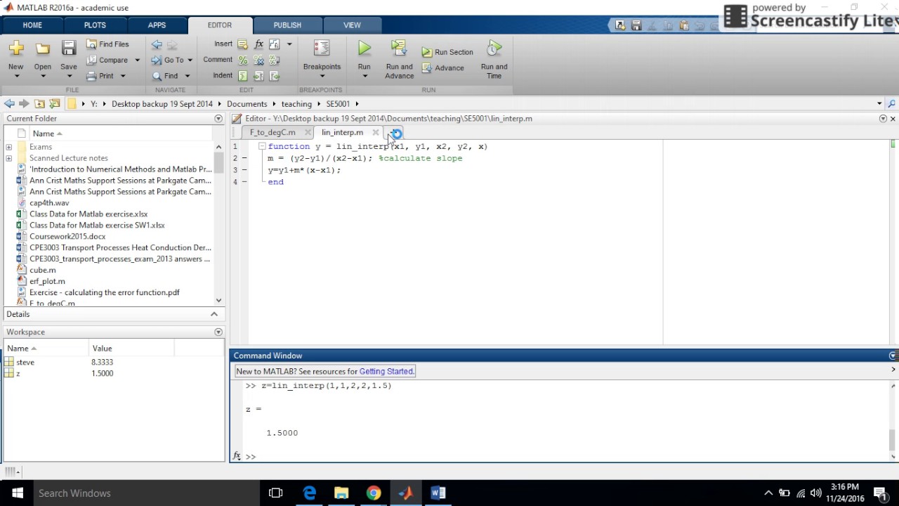 Creating another simple function with one input argument and one output argument in Matlab
