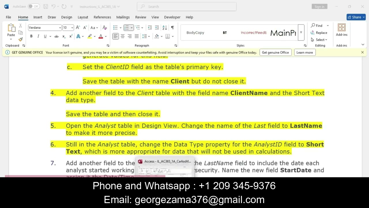 Illustrated Access 365  Module 1 SAM Project A Lighthouse Cybersecurity