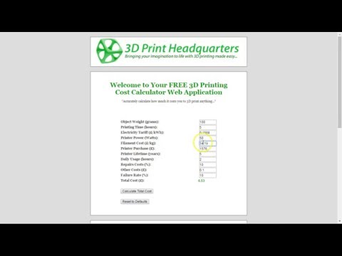 Online 3D Printing Cost Calculator App