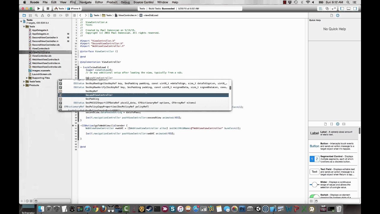 How to access a method or function from one iOS View Controller to another