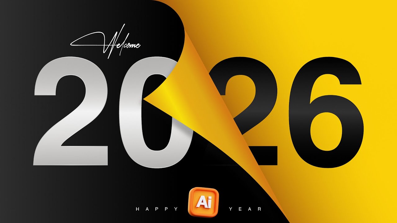 New Year Design in Adobe Illustrator | Illustrator Teachings | Curl New Year 2026 Design Idea