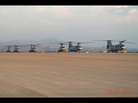 USA Marine Helicopters at Miramar San Diego CH-46 Sea Knights, Bell AH-1 Super Cobras, UH-1N Hueys