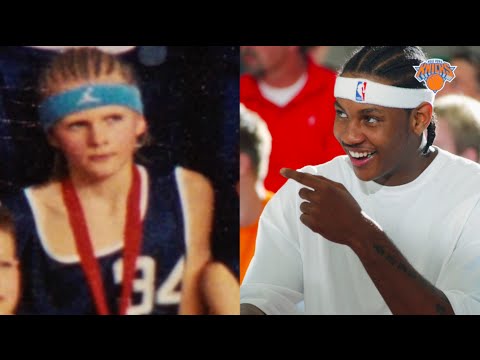 Knicks players are shown pictures of Kristaps Porzingis with cornrows ...