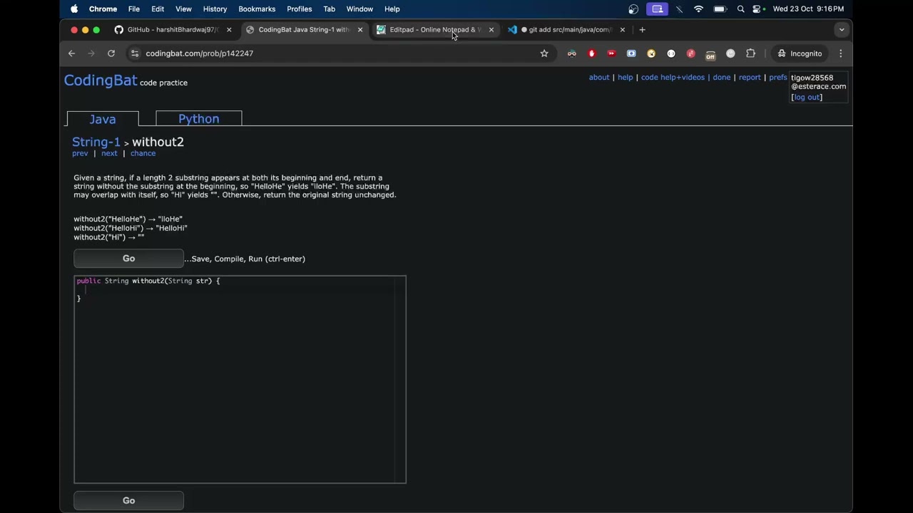 CodingBat Java | String-1 Section | without2