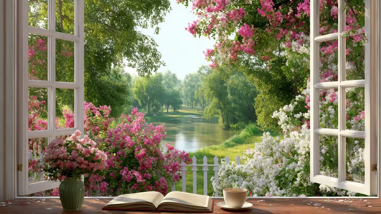 Calming Window View of Spring Forest 🌸🍃 River Flow & Birdsong for Peaceful Relaxing Moments 😴🛀✍️
