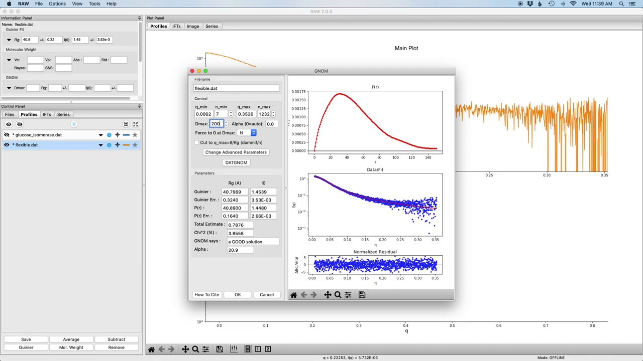BioXTAS RAW - IFT and P(r) functions using GNOM