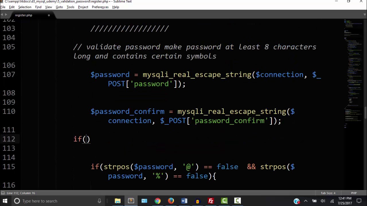 PHP MySql validate password before entering into database