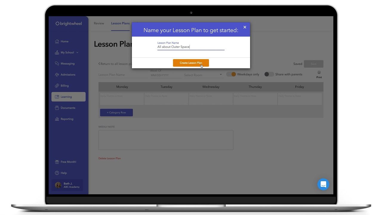 Brightwheel: Lesson Plans