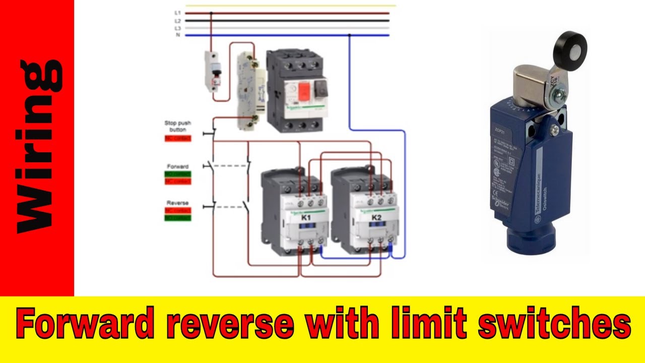 Forward reverse motor control wiring with limit switches.