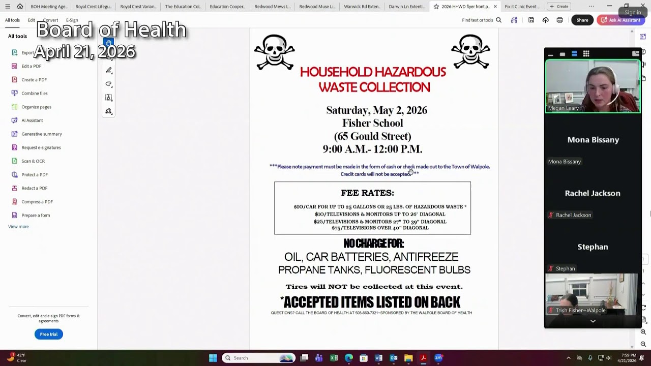 Board of Health meeting April 21, 2026