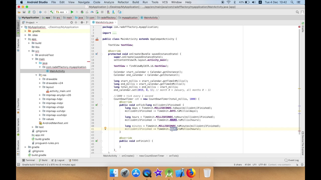 Develop simple New Year Countdown in Android Studio