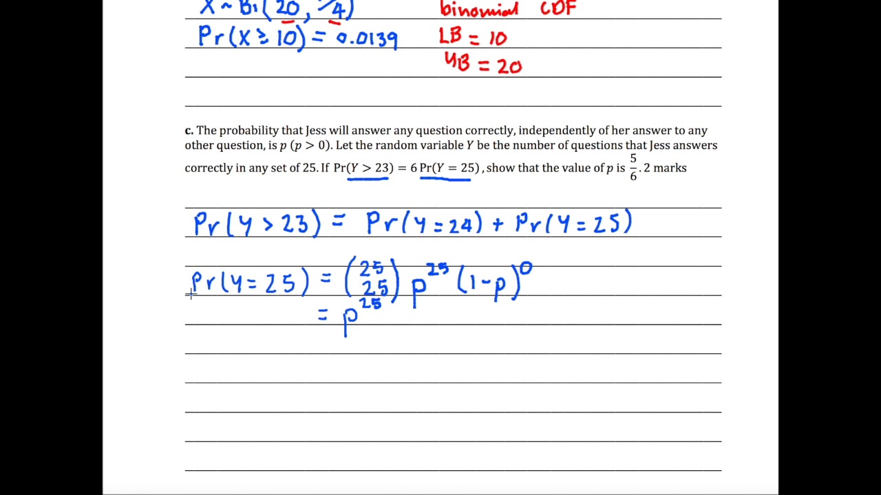 Binomial Probability Exam Question VCE