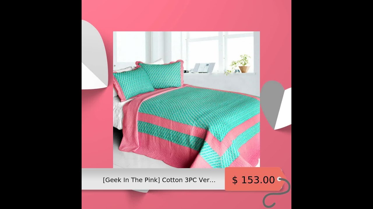 [Geek In The Pink] Cotton 3PC Vermicelli-Quilted Striped Printed Quilt Set (Full/Queen Size)